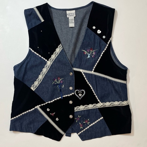 Napa Valley | Tops | Vintage 9s Napa Valley Vest Embroidered Denim ...